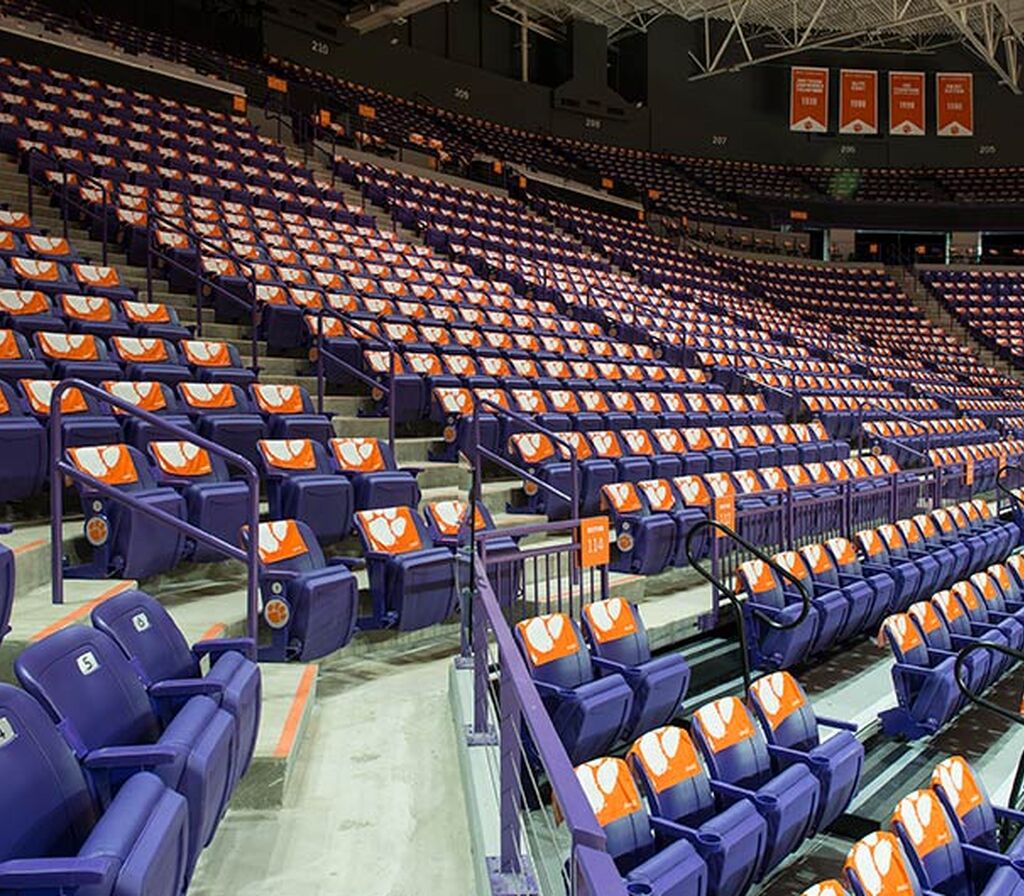 Clemson University Littlejohn Arena with fixed spectator seating and…